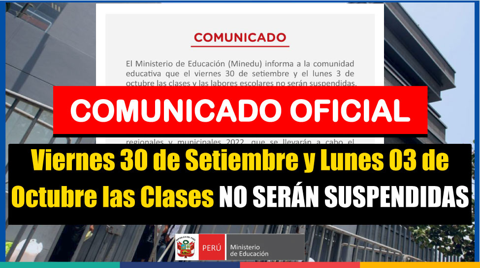 ATENCIÓN: COMUNICADO OFICIAL DEL MINEDU sobre Suspensión de Clases por ... ATENCIÓN: COMUNICADO OFICIAL DEL MINEDU sobre Suspensión de Clases por ...